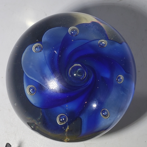 Source Unknown | Art | Smoky Glass Blue Bubble Pattern Paperweight ...
